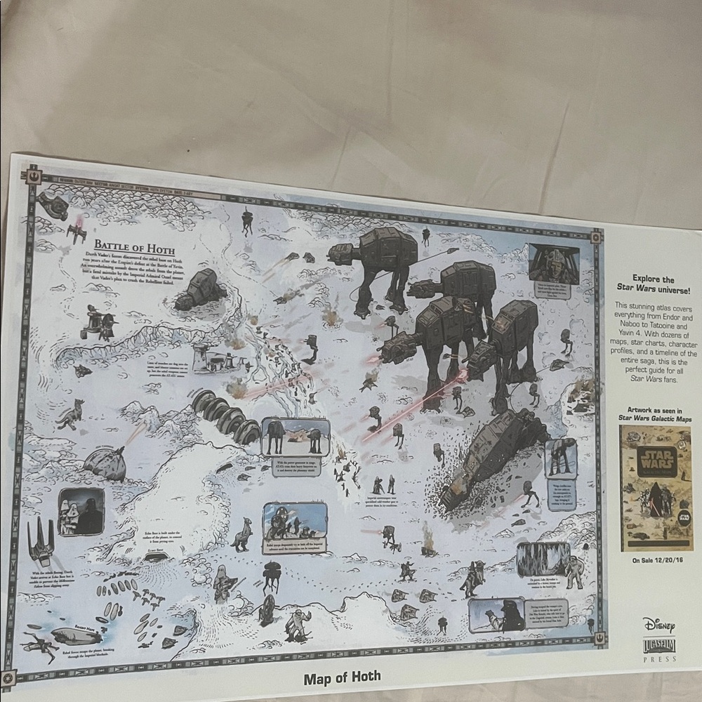 Star Wars Map Of Hoth Poster 11x16.75 2016 (Last) New - Gem